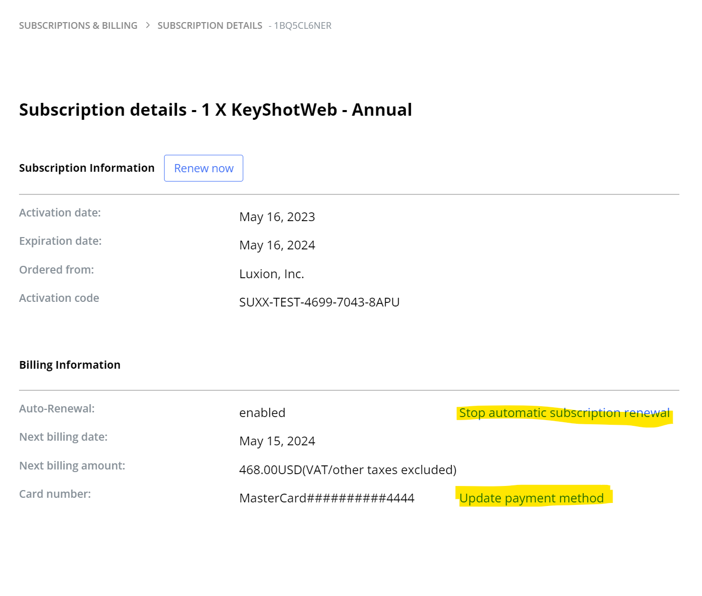 Subscription & Billing Change